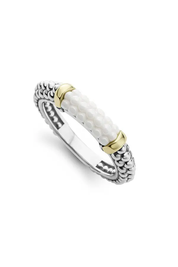 Lagos Caviar Ceramic Stacking Ring - White
