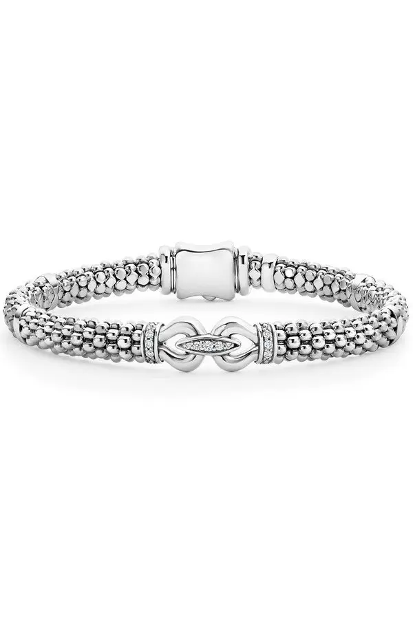 Lagos Derby Caviar Buckle Diamond Bracelet | 6mm - Silver