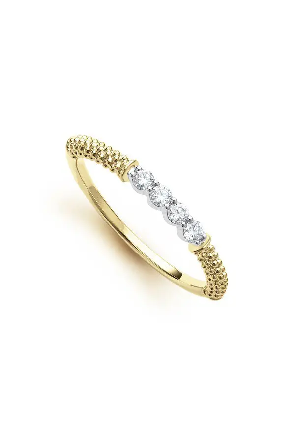 Lagos Signature Caviar 18k Superfine Diamond Stacking Ring - Gold
