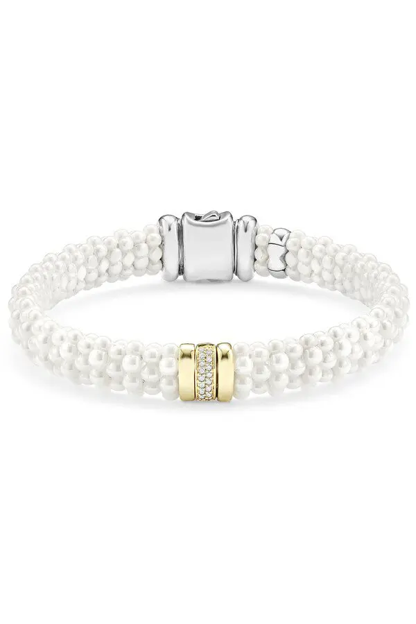 Lagos Caviar Ceramic And Diamond Bracelet - White