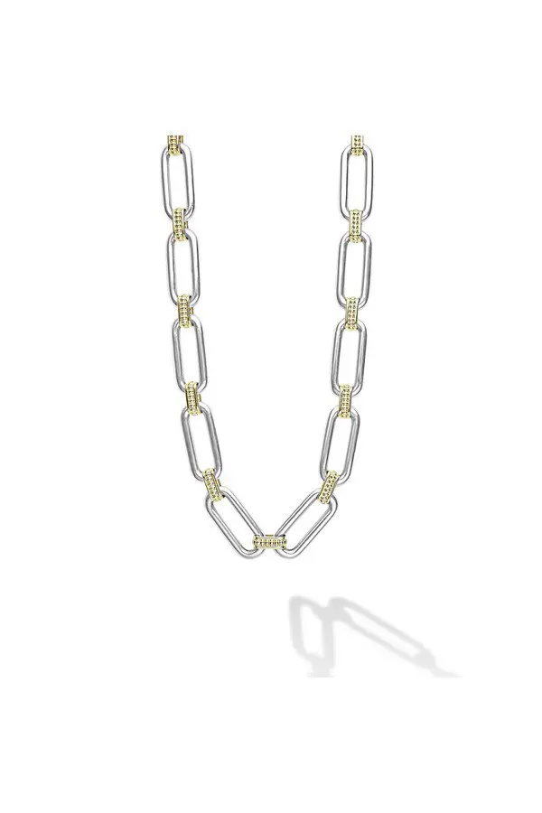 Lagos Signature Caviar Two-tone Link Necklace - Gold