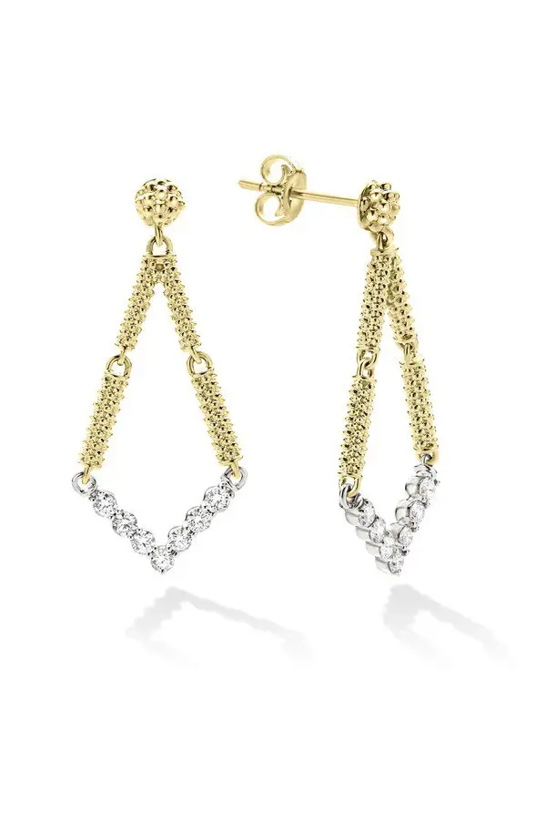 Lagos Signature Caviar Petite Superfine Diamond Drop Earrings - Gold