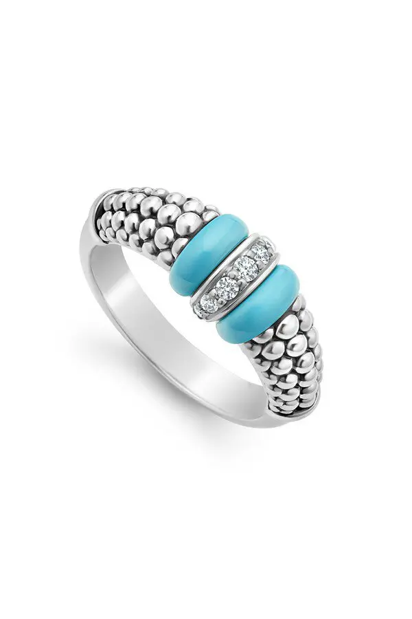Lagos Caviar Ceramic And Diamond Ring - Blue