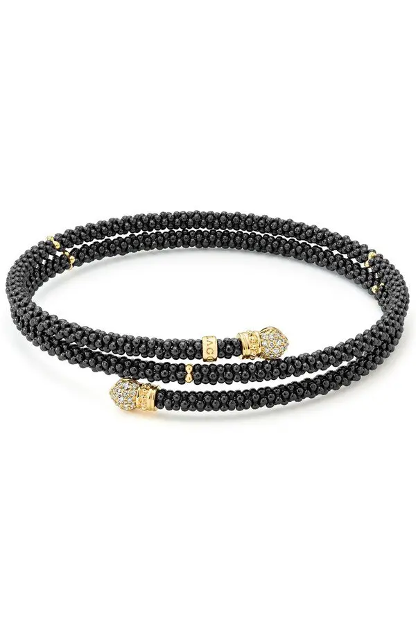 Lagos Caviar Ceramic Wrap Diamond Bracelet | 3mm - Black