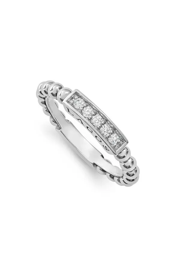 Lagos Caviar Spark Diamond Stacking Ring - Silver