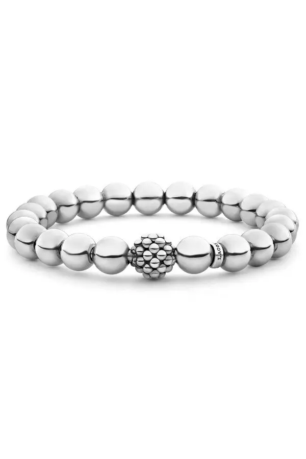 Lagos Signature Caviar Bead Stretch Bracelet - Silver