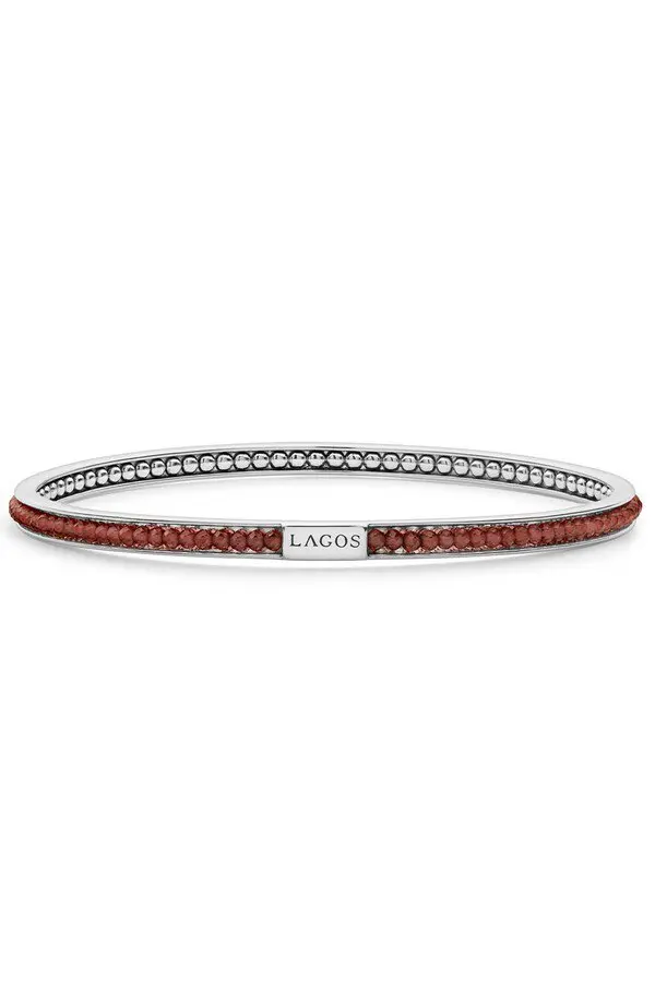 Lagos Caviar Icon Garnet Bangle - Silver