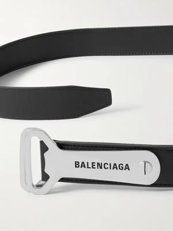 Balenciaga Bottle Opener Embellished Leather Belt - Black