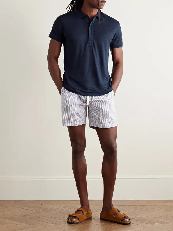 Orlebar Brown Sebastian Slim-fit Linen-jersey Polo Shirt - Blue