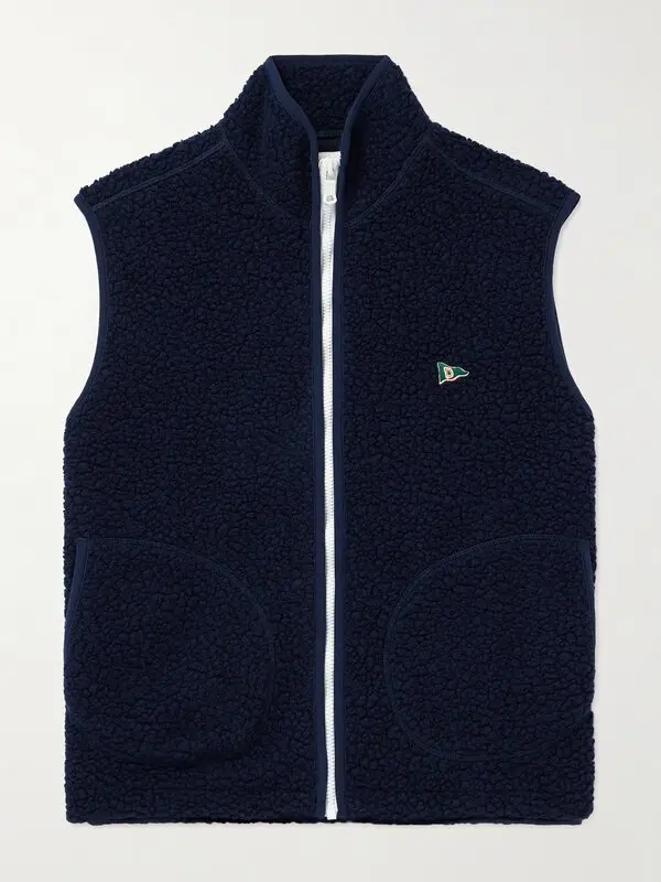 DRAKE'S Logo-embroidered Wool-blend Fleece Gilet - Blue