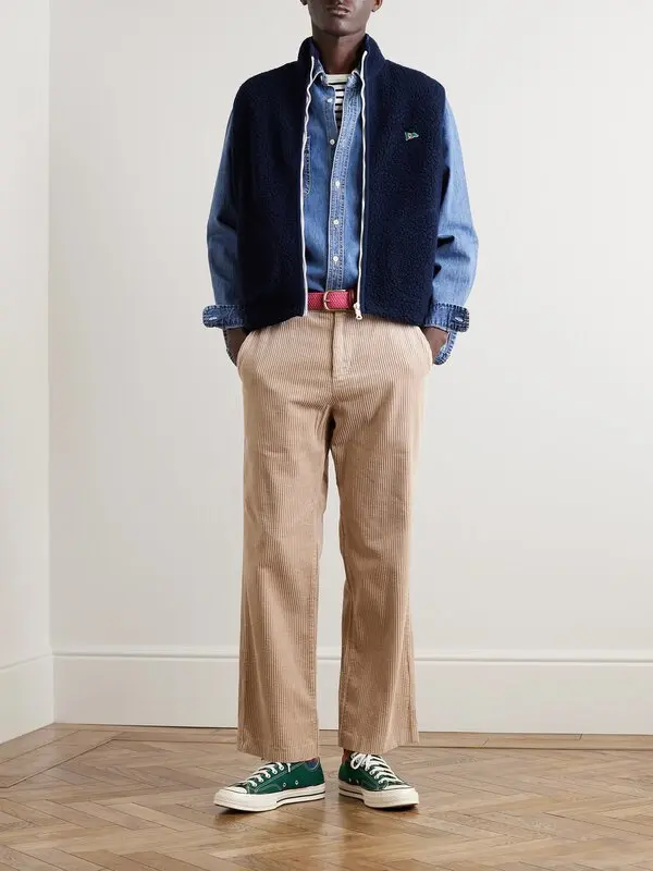 DRAKE'S Logo-embroidered Wool-blend Fleece Gilet