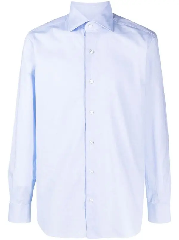 BARBA NAPOLI Spread-collar Cotton Shirt - Blue