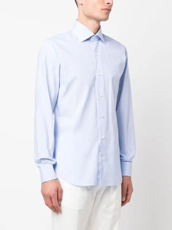 BARBA NAPOLI Spread-collar Cotton Shirt - Blue