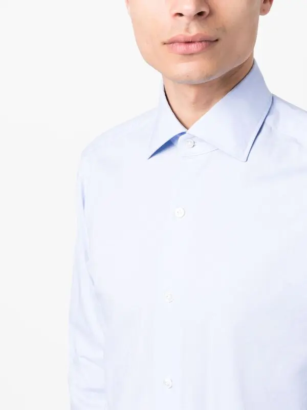 BARBA NAPOLI Spread-collar Cotton Shirt - Blue