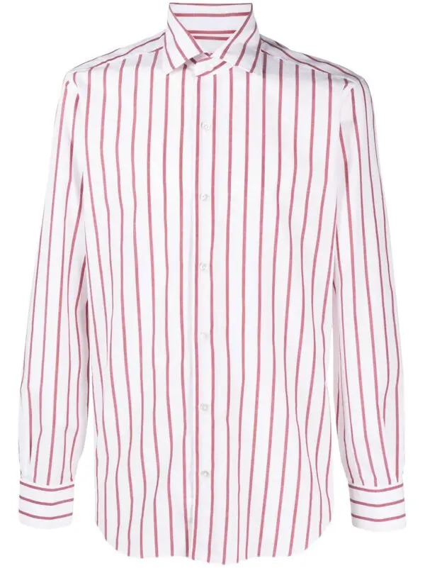 BARBA NAPOLI Stripe-print Cotton Shirt - Red