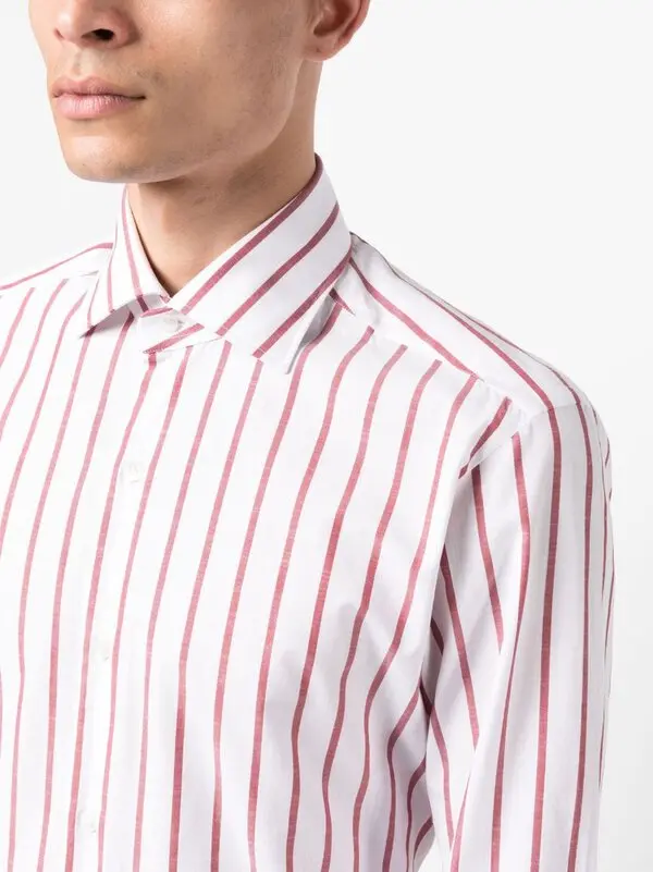 BARBA NAPOLI Stripe-print Cotton Shirt - Red