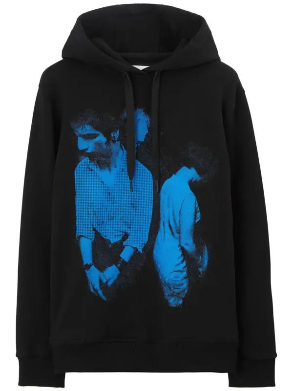 Burberry Graphic Print Cotton Hoodie - Black
