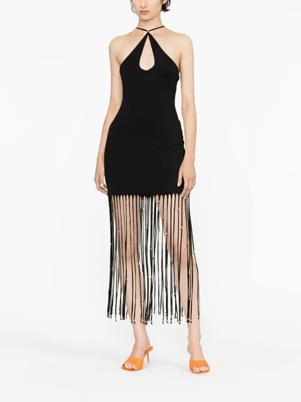 ROTATE BY BIRGER CHRISTENSEN Fringe Detail Cut-out Dress