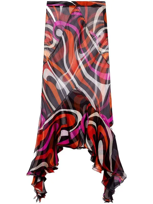 Emilio Pucci Marmo-print Asymmetric Silk Skirt