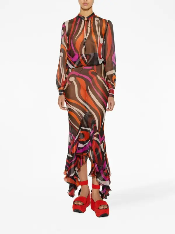 Emilio Pucci Marmo-print Asymmetric Silk Skirt