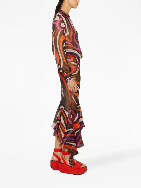 Emilio Pucci Marmo-print Asymmetric Silk Skirt