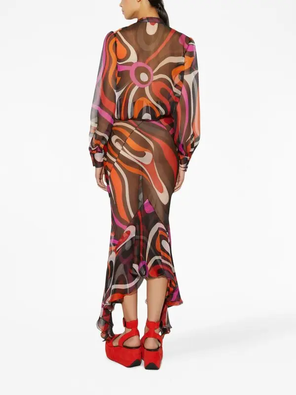 Emilio Pucci Marmo-print Asymmetric Silk Skirt