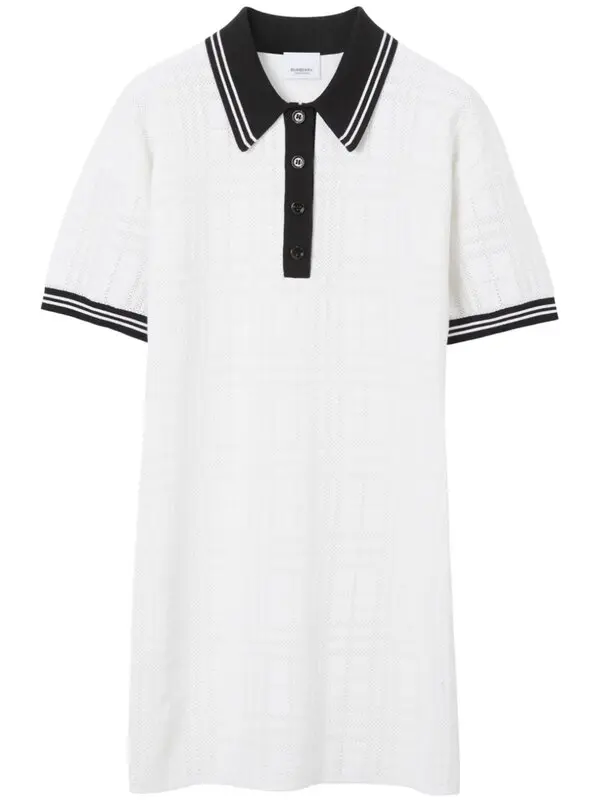 Burberry Check Stripe-trim Polo Dress - White