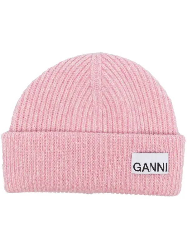 GANNI Intarsia-knit Beanie - Pink