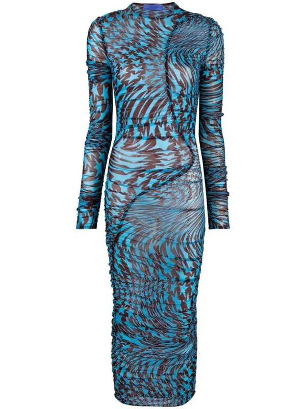 MUGLER Star-print Ruched Midi Dress - Blue