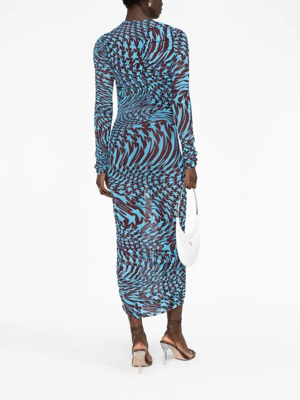 MUGLER Star-print Ruched Midi Dress - Blue