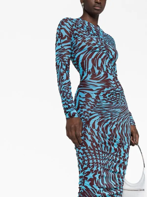 MUGLER Star-print Ruched Midi Dress - Blue