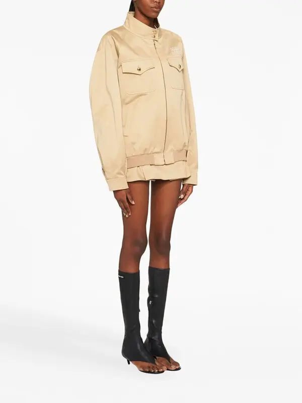 Miu Miu Logo-Appliqué Cotton Jacket - Neutrals | Editorialist