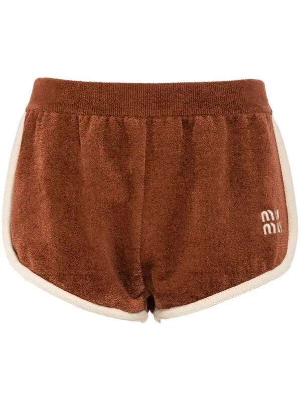Miu Miu Terry-Cloth Track Shorts Brown Editorialist