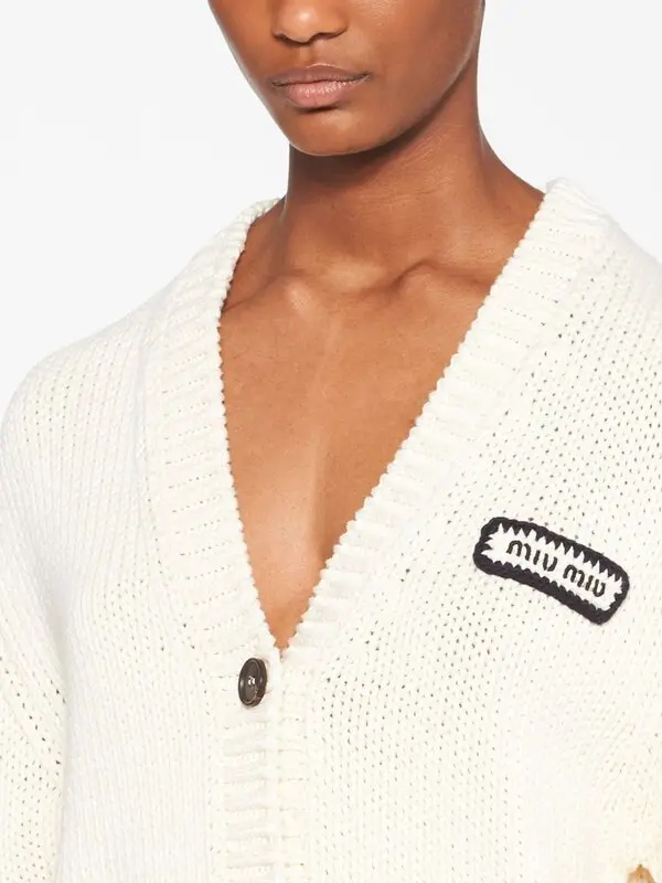 Miu Miu Logo-Patch Cotton Cardigan - White | Editorialist