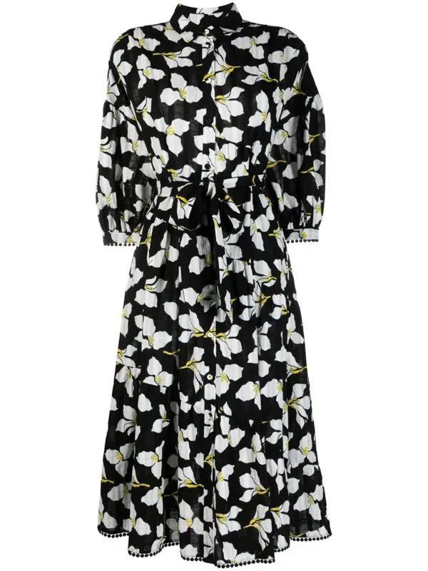 Diane Von Furstenberg Floral-print Belted Cotton Dress - Black