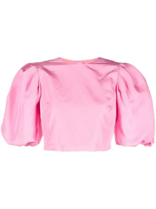 MSGM Puff-sleeved Crop Top - Pink