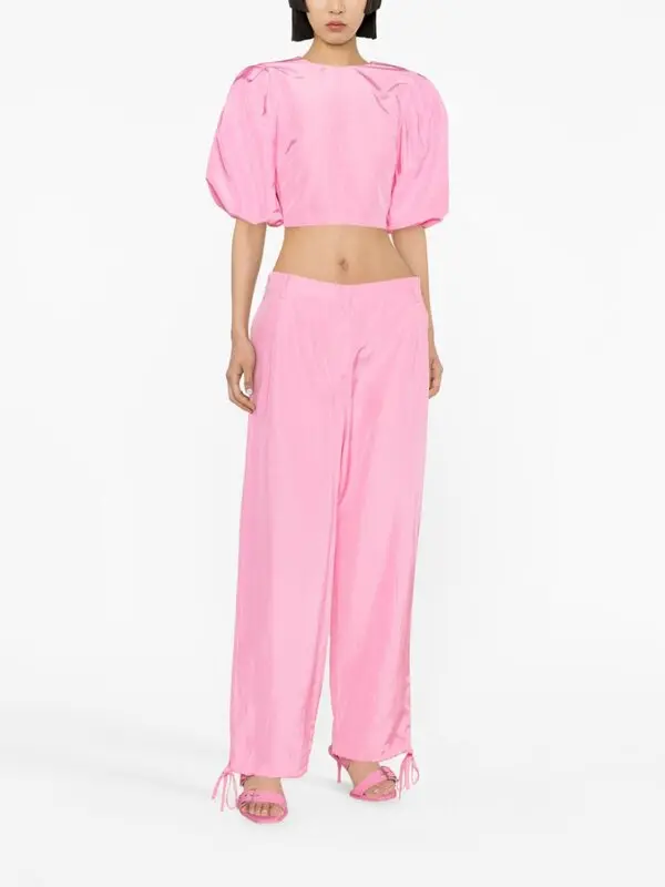 MSGM Puff-sleeved Crop Top - Pink