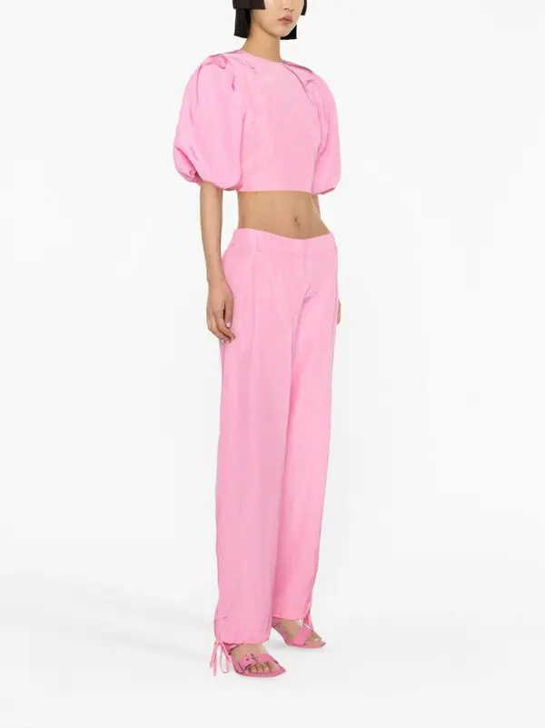 MSGM Puff-sleeved Crop Top - Pink