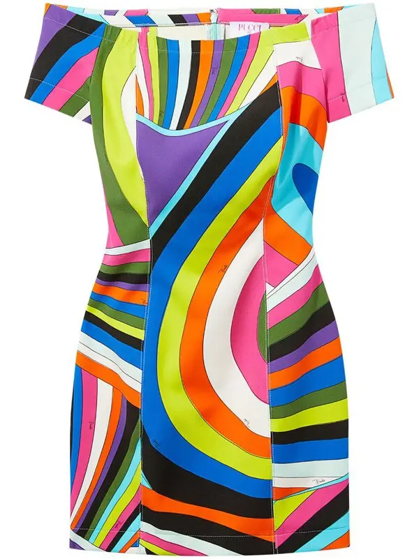 Emilio Pucci Iride-print Off-shoulder Minidress