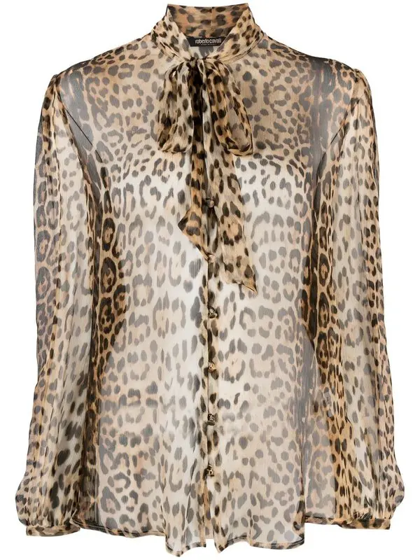 Roberto Cavalli Leopard-print Sheer Blouse
