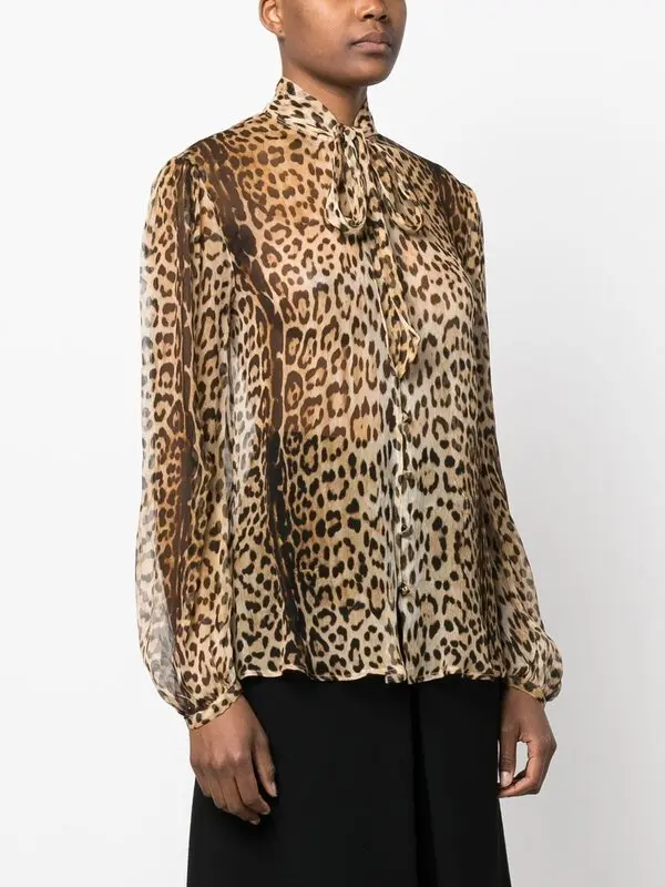 Roberto Cavalli Leopard-print Sheer Blouse