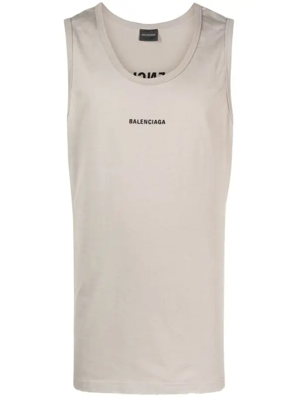 Balenciaga Logo-Print Tank Top - Grey | Editorialist