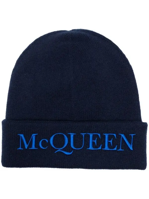 Alexander McQueen Logo-embroidered Beanie - Blue