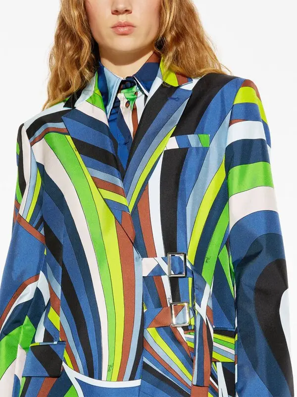 Emilio Pucci Iride-Print Silk Wrap Blazer - Blue | Editorialist