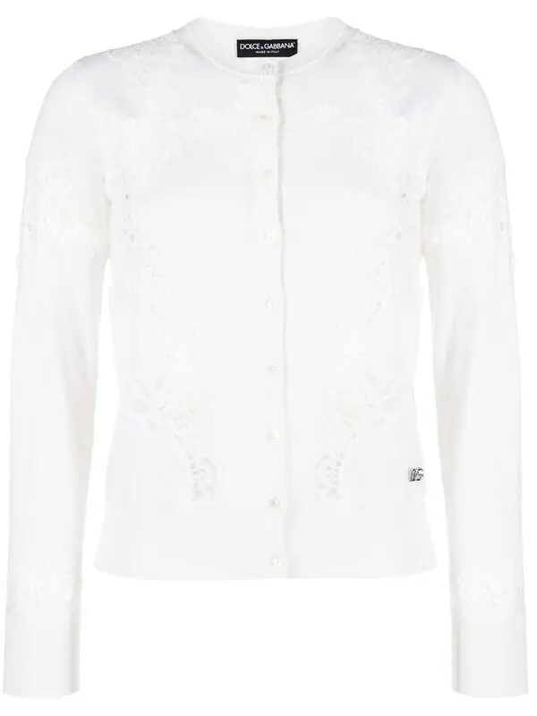 Dolce & Gabbana Lace-inserts Buttoned Cardigan - White