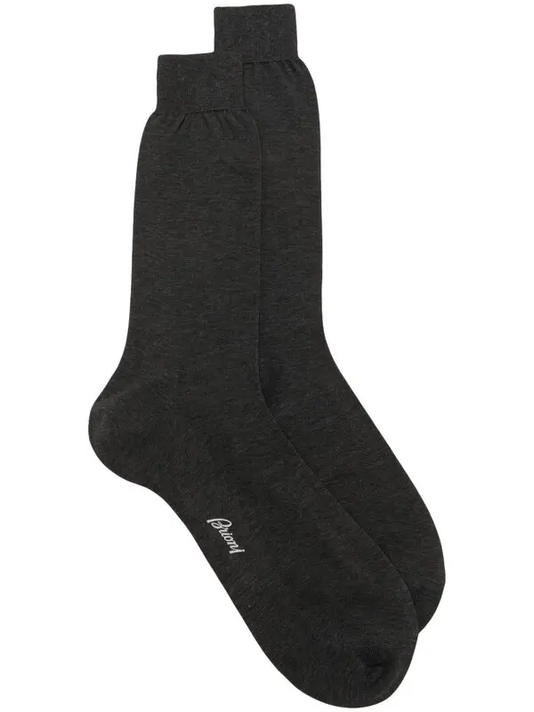 Brioni Intarsia-logo Cotton Socks - Grey