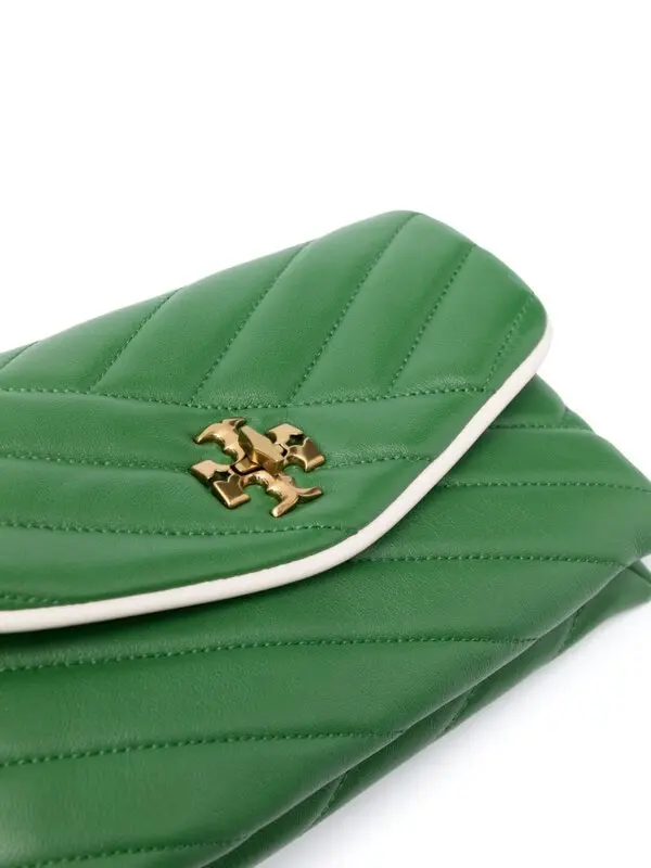 Tory Burch Kira Chevron Pop Edge Chain Leather Wallet In Green