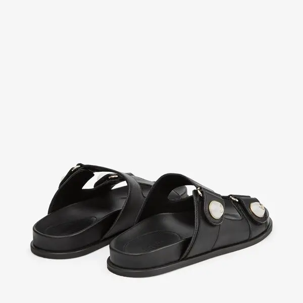 JIMMY CHOO Fayence Flat Leather Sandals With Pearl Embellishment - Black