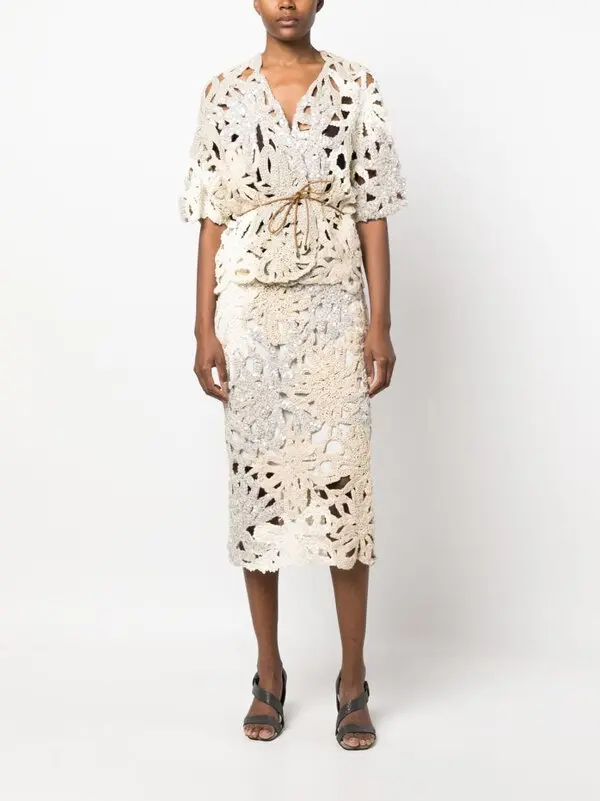 Brunello Cucinelli Embellished Crochet-knit Skirt