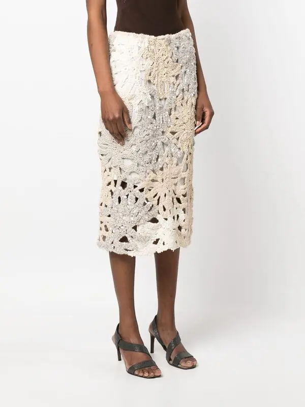 Brunello Cucinelli Embellished Crochet-knit Skirt